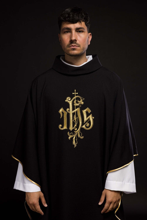 Black Chasuble IHS Embroidery