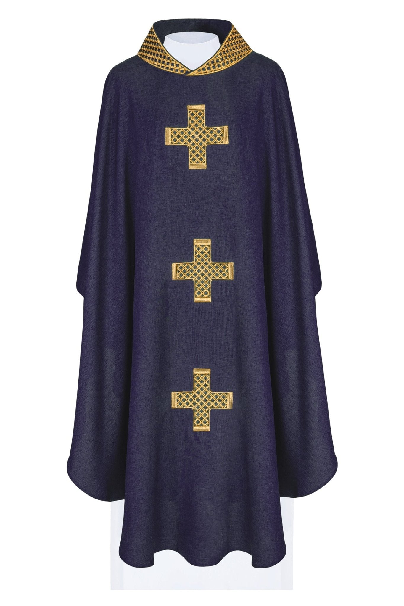 Dark purple chasuble with embroidered crosses | CHASUBLES.COM
