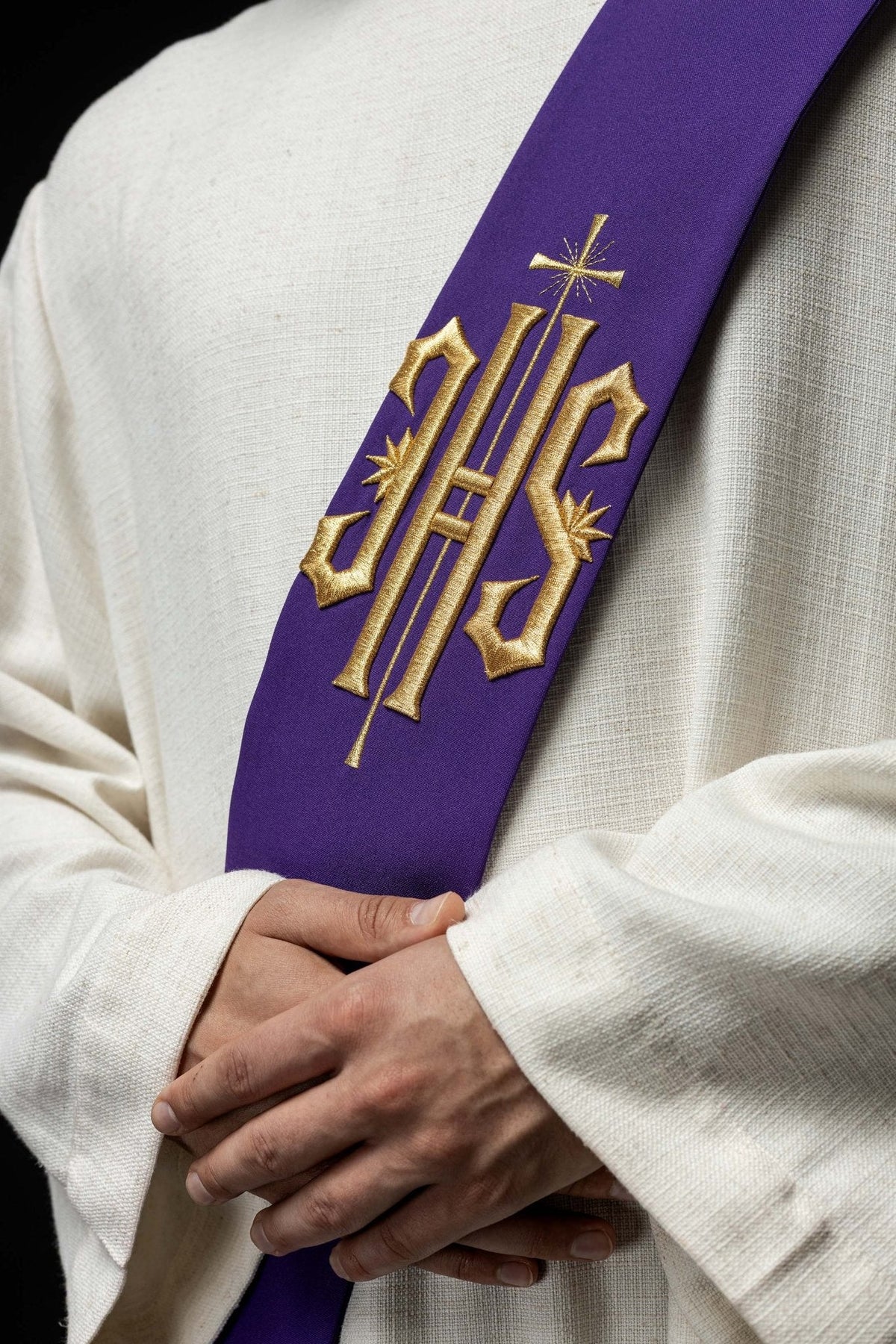 Deacon Stole IHS Cross Purple