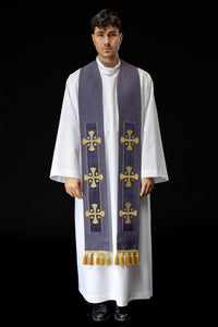 Embroidered Stole Purple Crosses