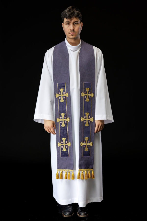 Embroidered Stole Purple Crosses
