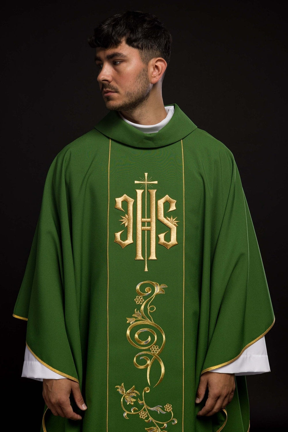 Green Chasuble IHS Symbol
