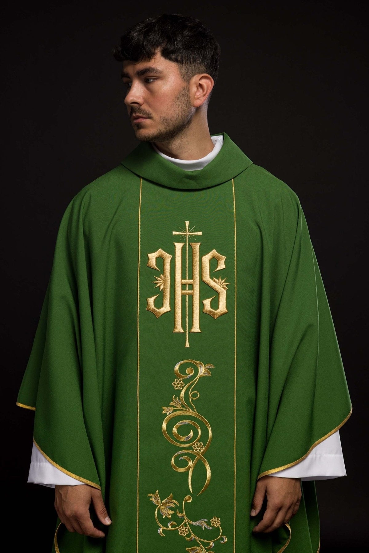Green Chasuble IHS Symbol