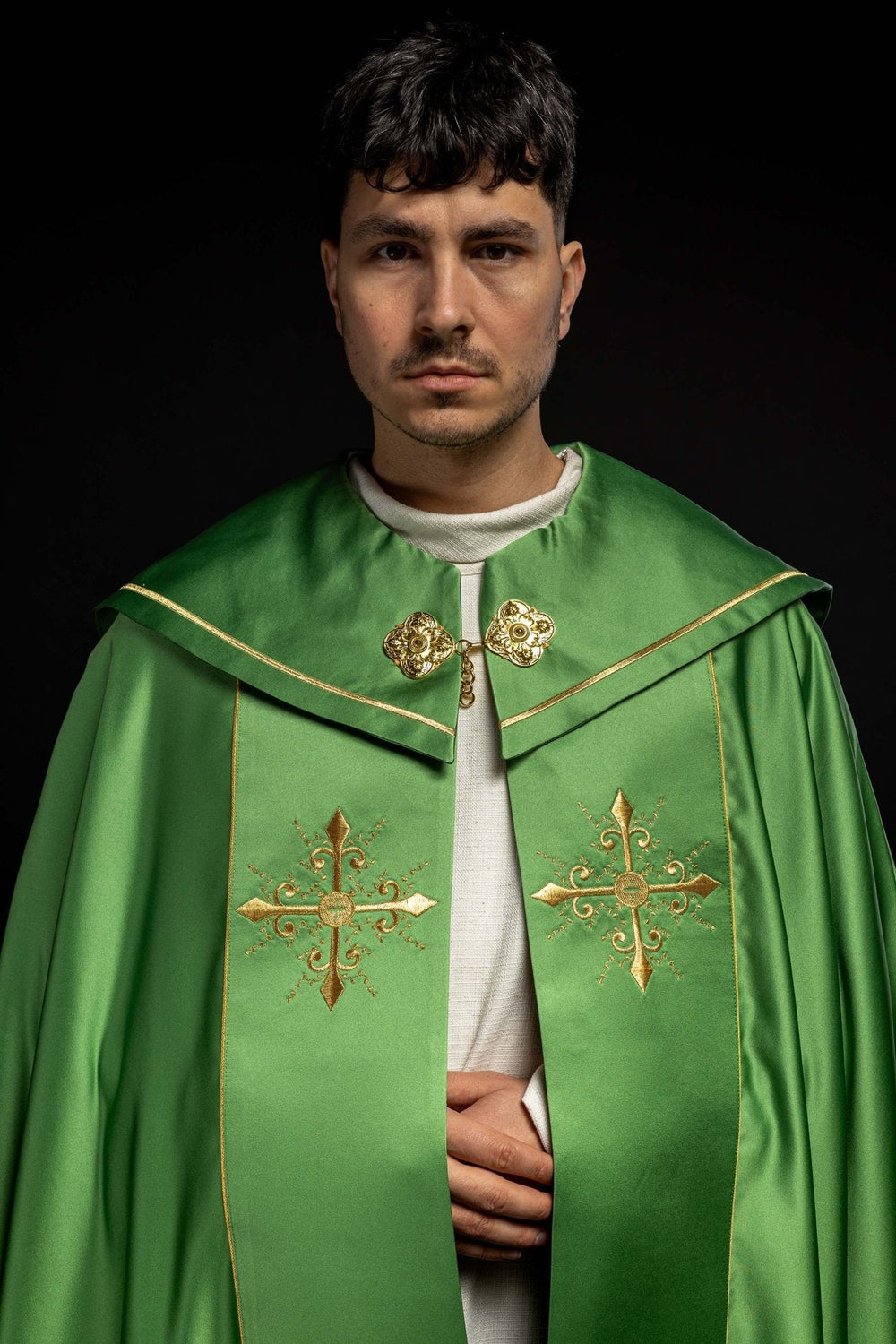 Green Liturgical Cope Embroidered Crosses