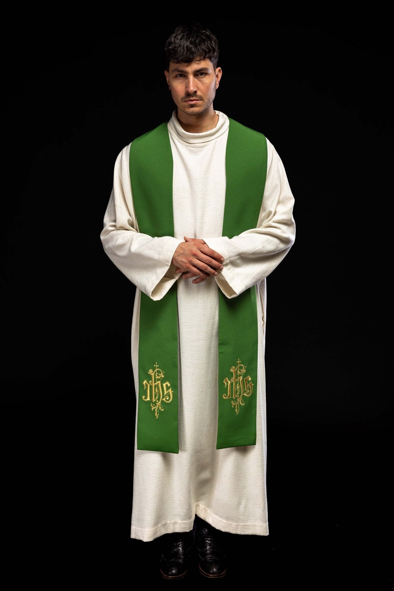 Green Stole IHS Embroidery