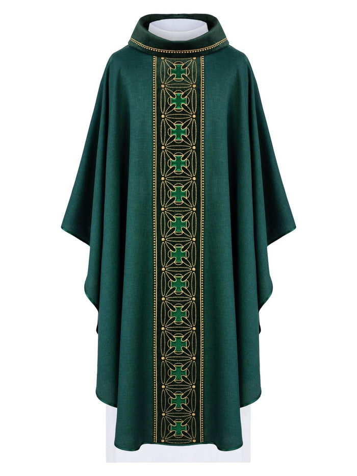 Liturgical Chasuble Green Crosses