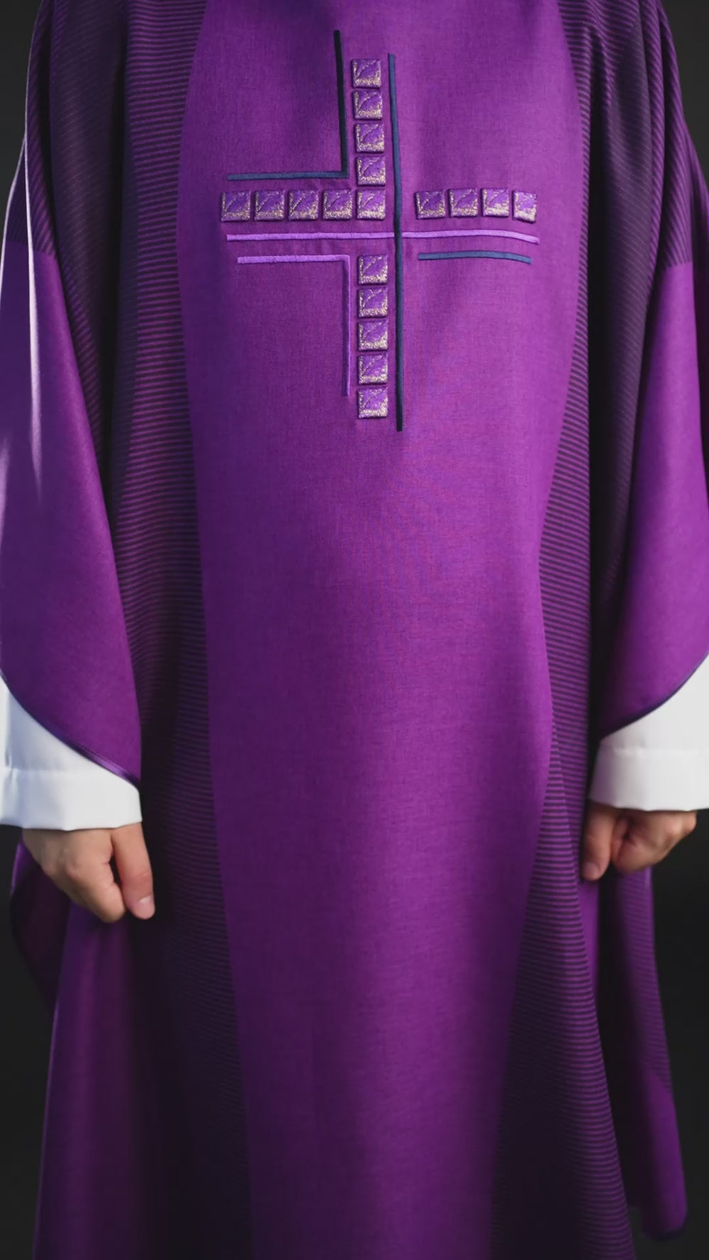 Purple chasuble with embroidery and print