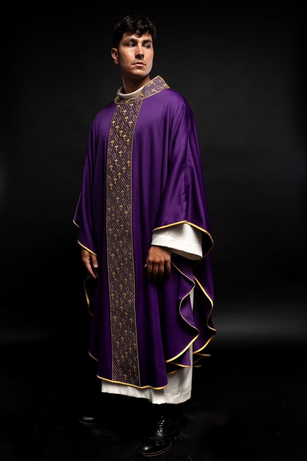 Purple Chasuble Gold Cross - Elegant Liturgical Vestment