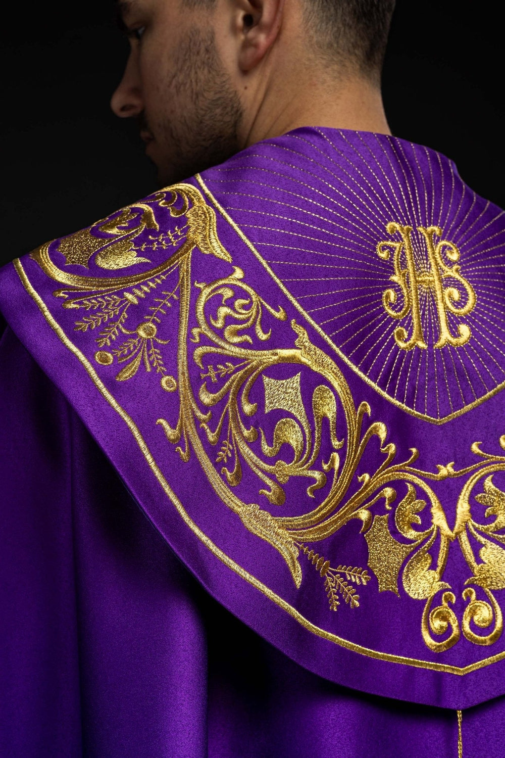 Purple Church Cope Gold IHS Monogram