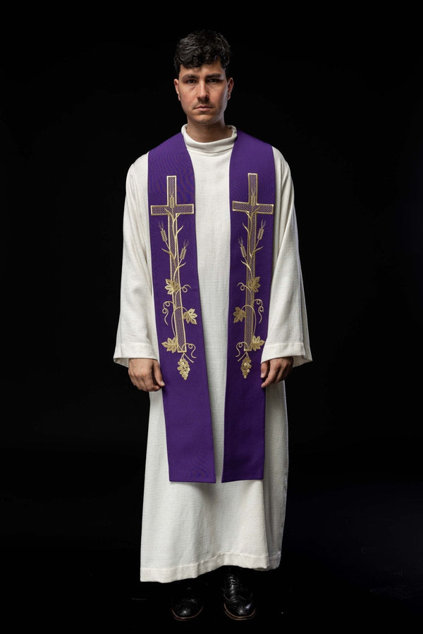 Purple Priestly Stole Cross Embroidered