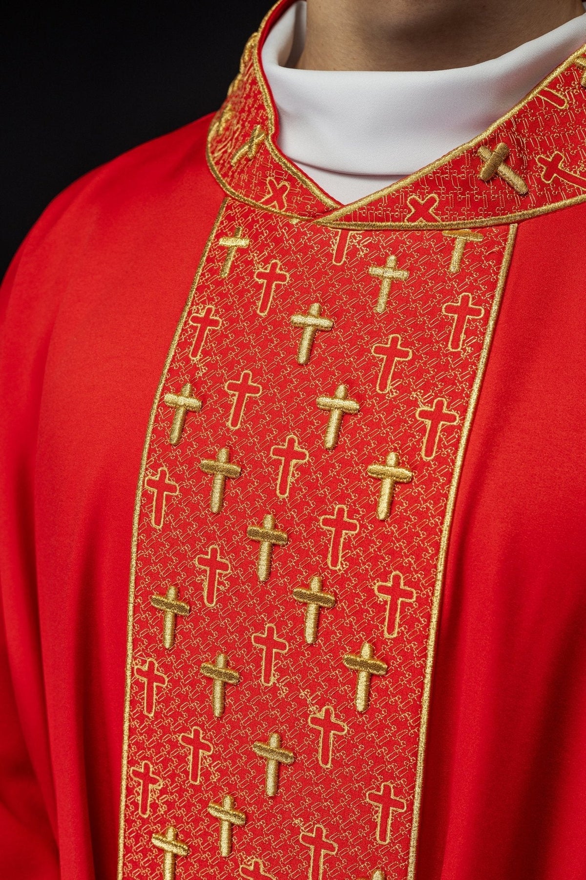 Red Chasuble Gold Cross - Church Vestment