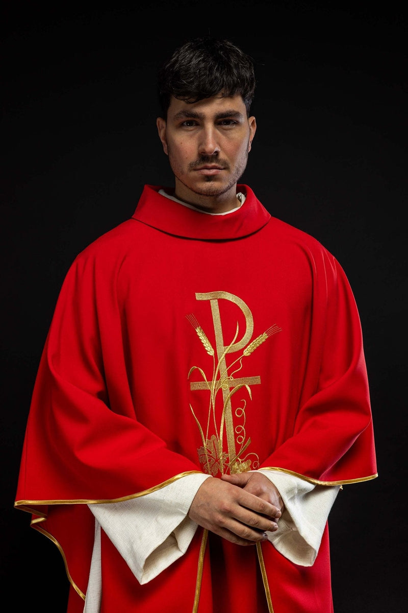 Red Chasuble Golden Cross - Liturgical Vestment
